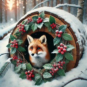 5 Digital - Festive Fox Den - Winter Holiday Art Print - Etsy