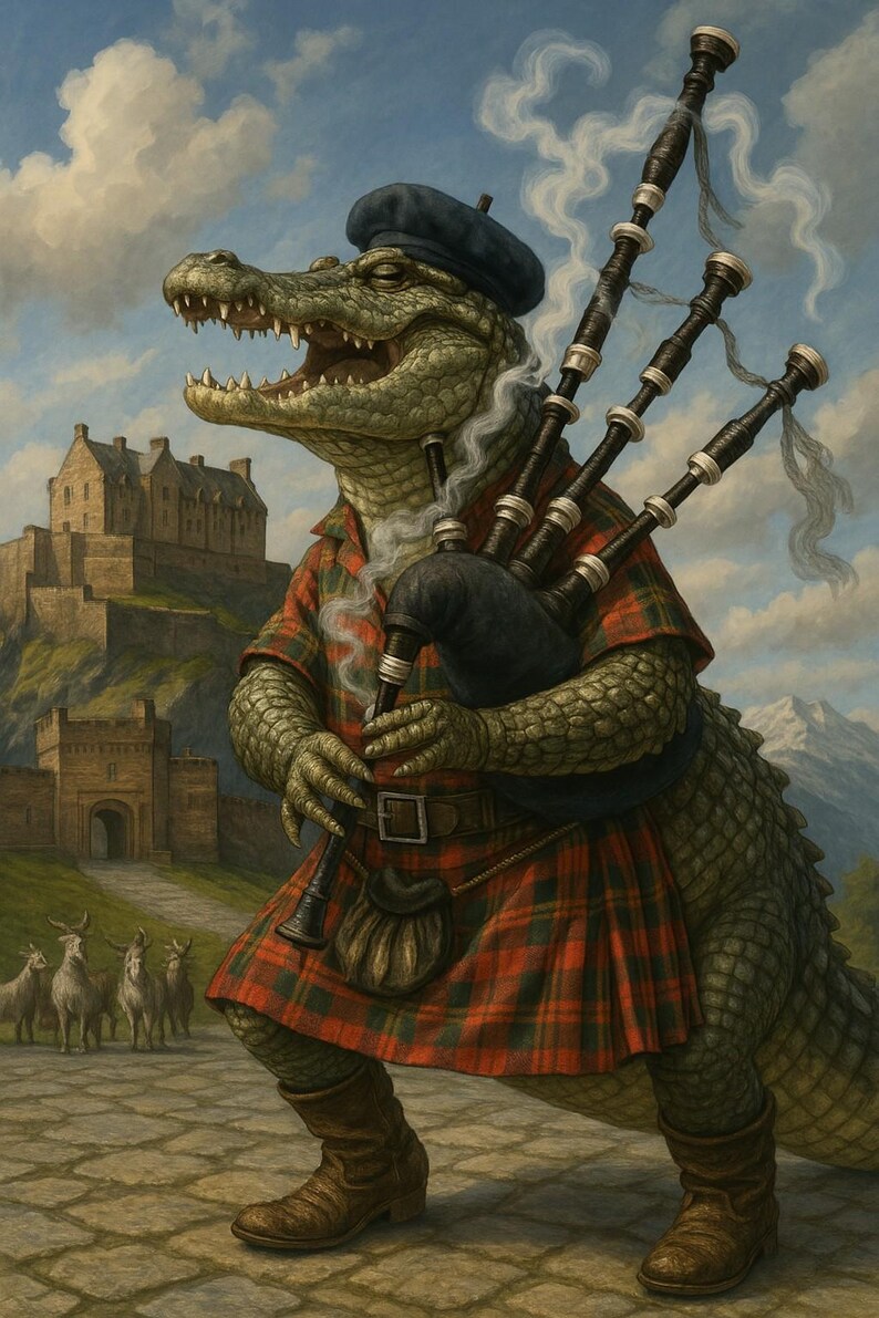 3 Digital - Scottish Crocodile Playing Bagpipes Digital Art Print - Etsy