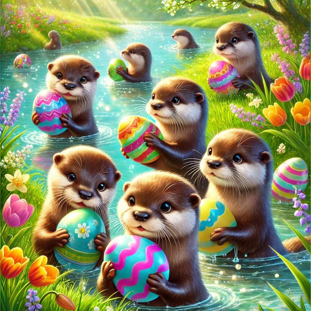3 Digitals - Adorable Otter Easter Egg Hunt Art Print - Etsy