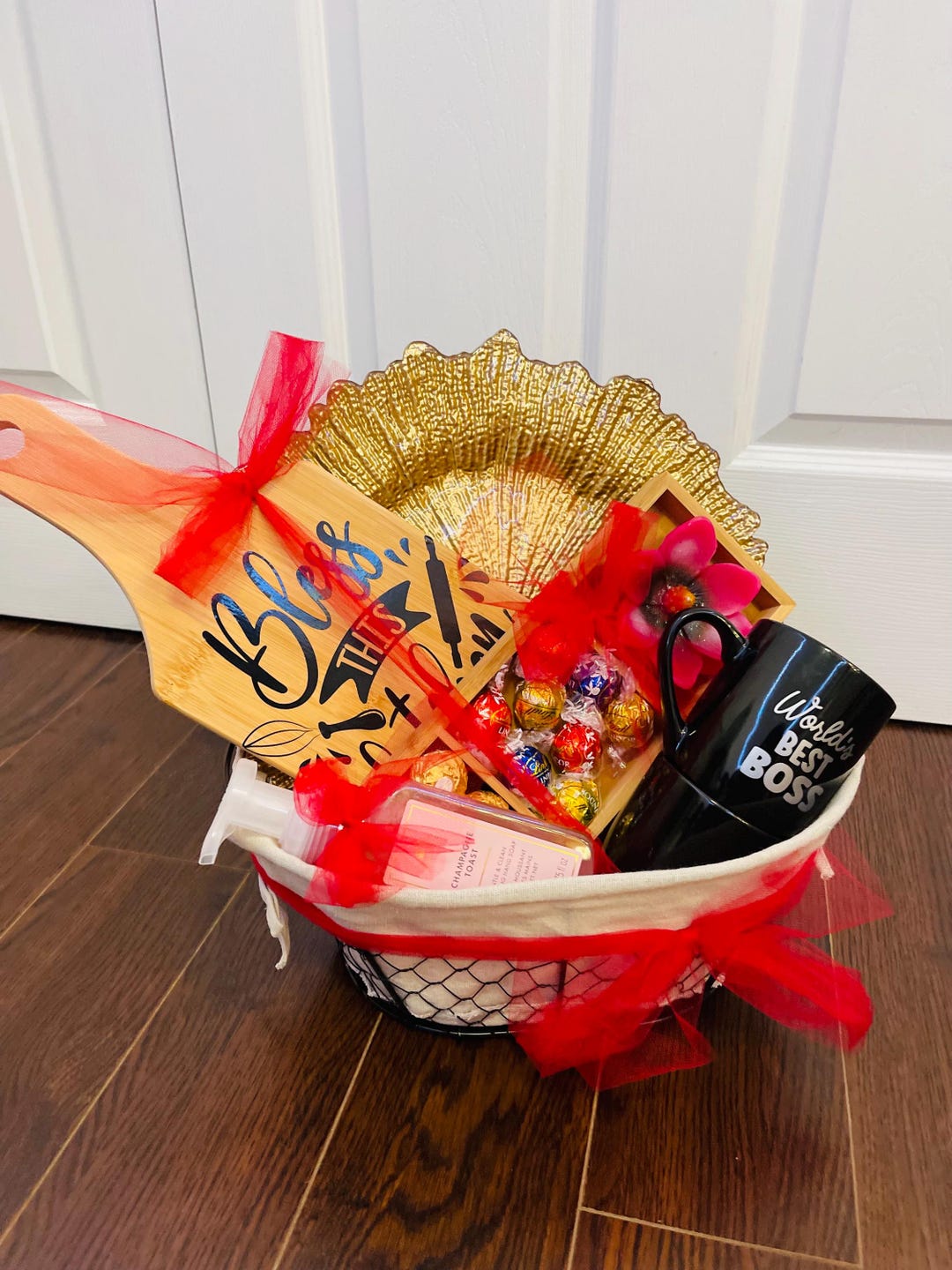 Personalized Gift Basket – Custom Mugs, Cutting Board & Treats - Etsy