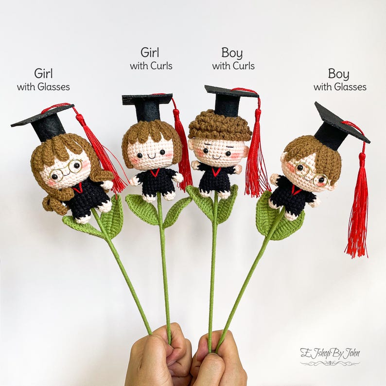 Handmade Crochet Graduation Bouquet With Doll, Crochet Flowers Bouquet ...