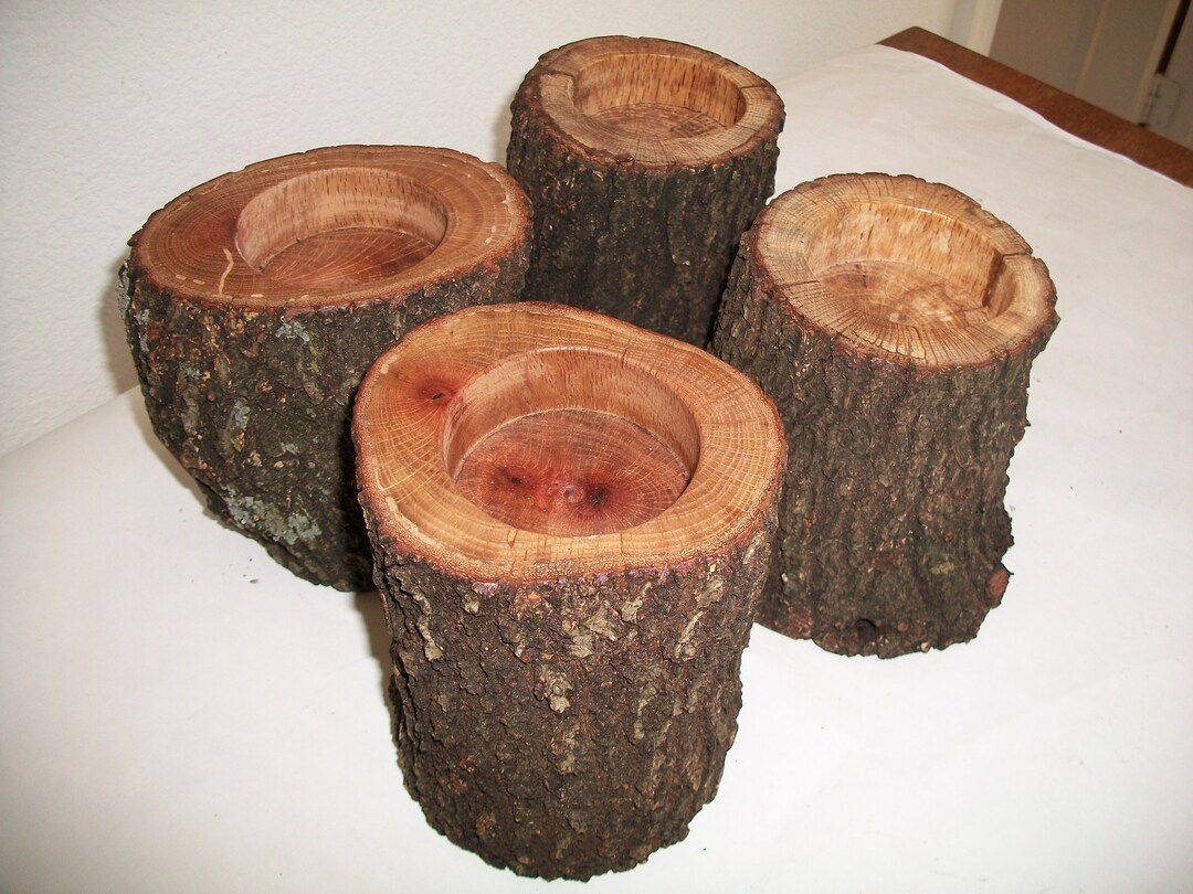 4 Large Oak Log Risers4 Liftrustic Barksturdybed or Desk Blockshandmade ...