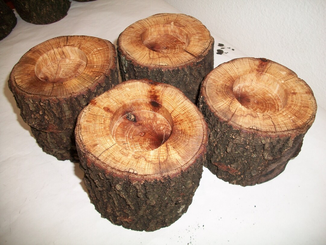 4 Oak Log RISERS--3 1/2" Lift--2" Dia Leg Opening--rustic Bark--sturdy ...