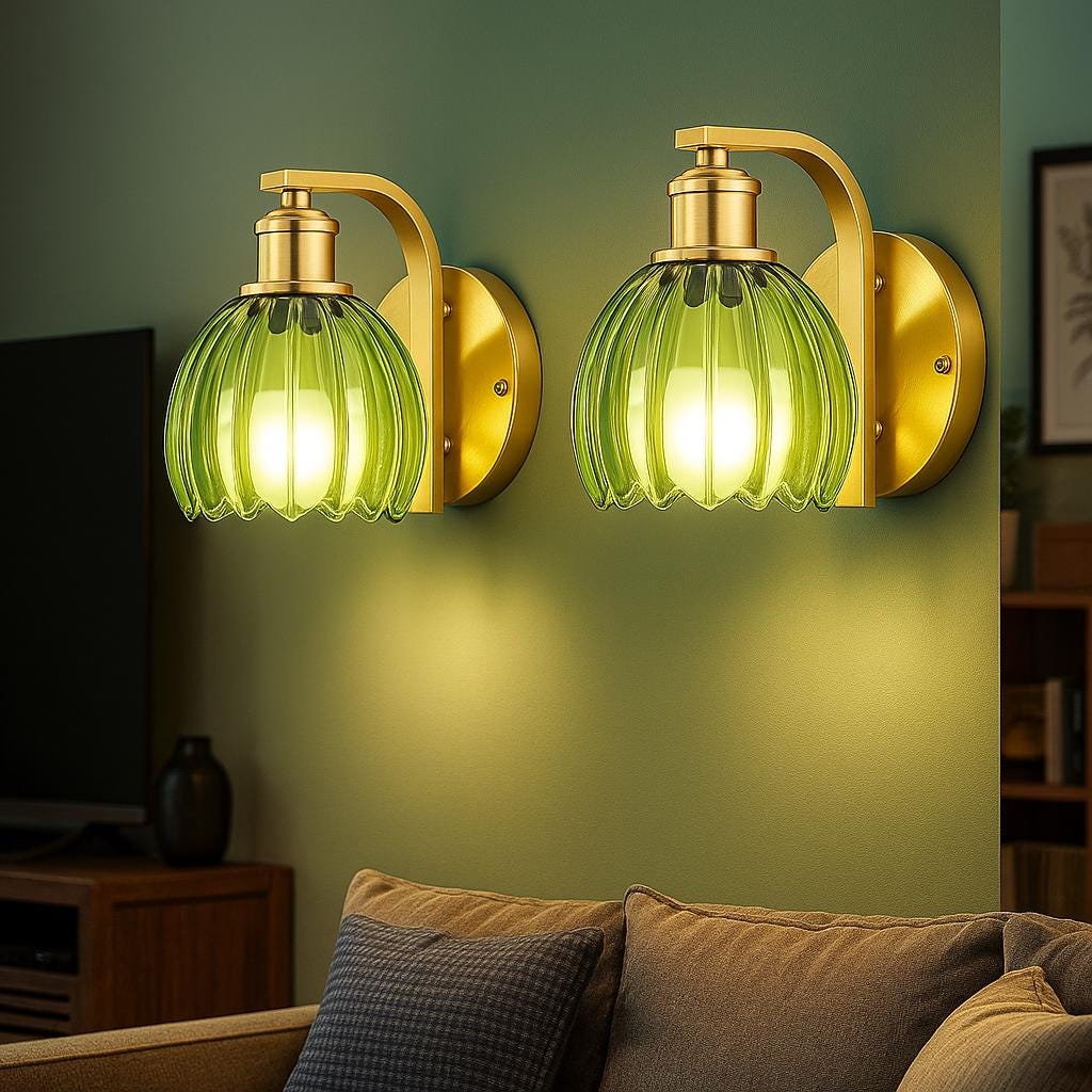 Rechargeable Wall Sconce Set, Green Glass Shade, Wireless LED Lamp - Etsy