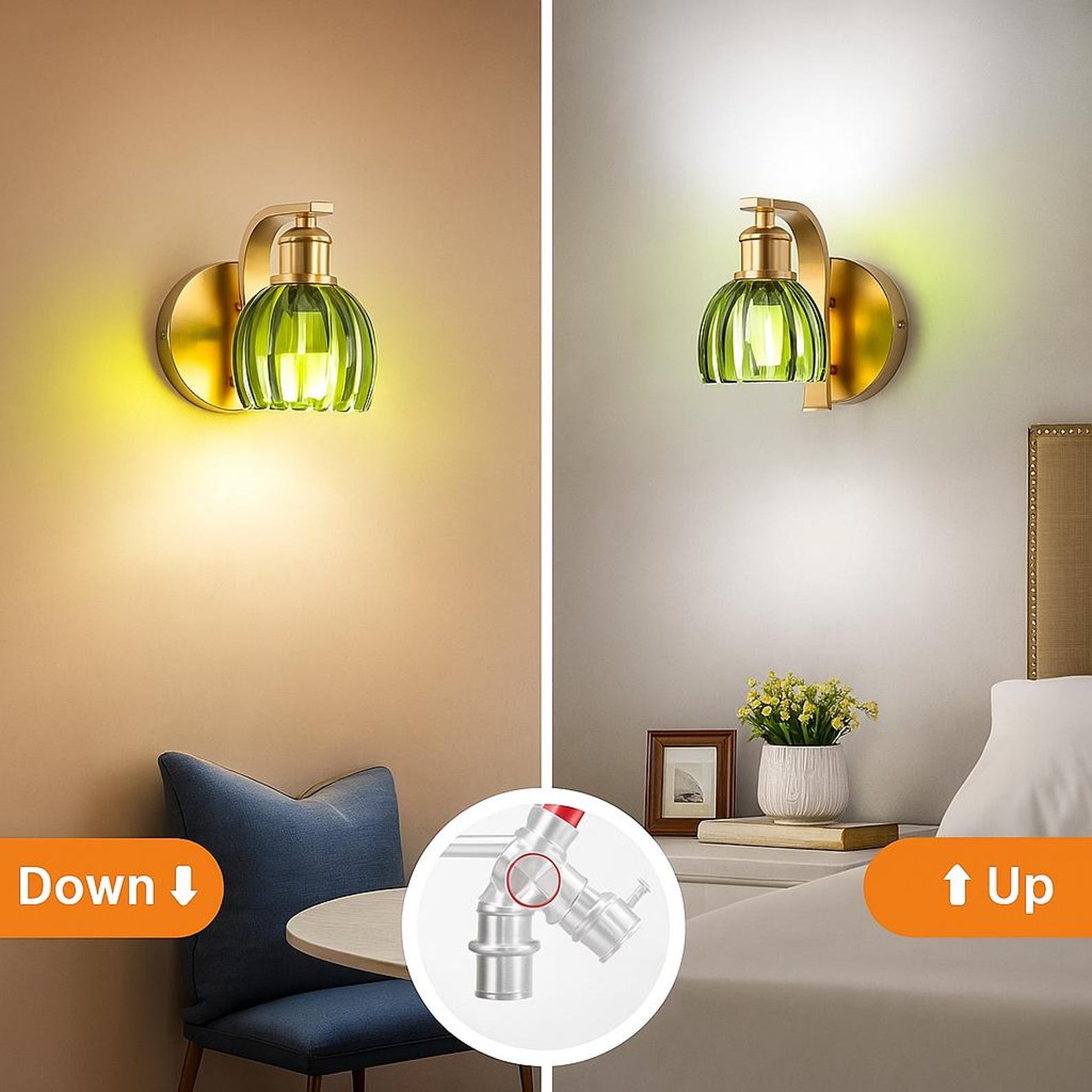 Rechargeable Wall Sconce Set, Green Glass Shade, Wireless LED Lamp - Etsy