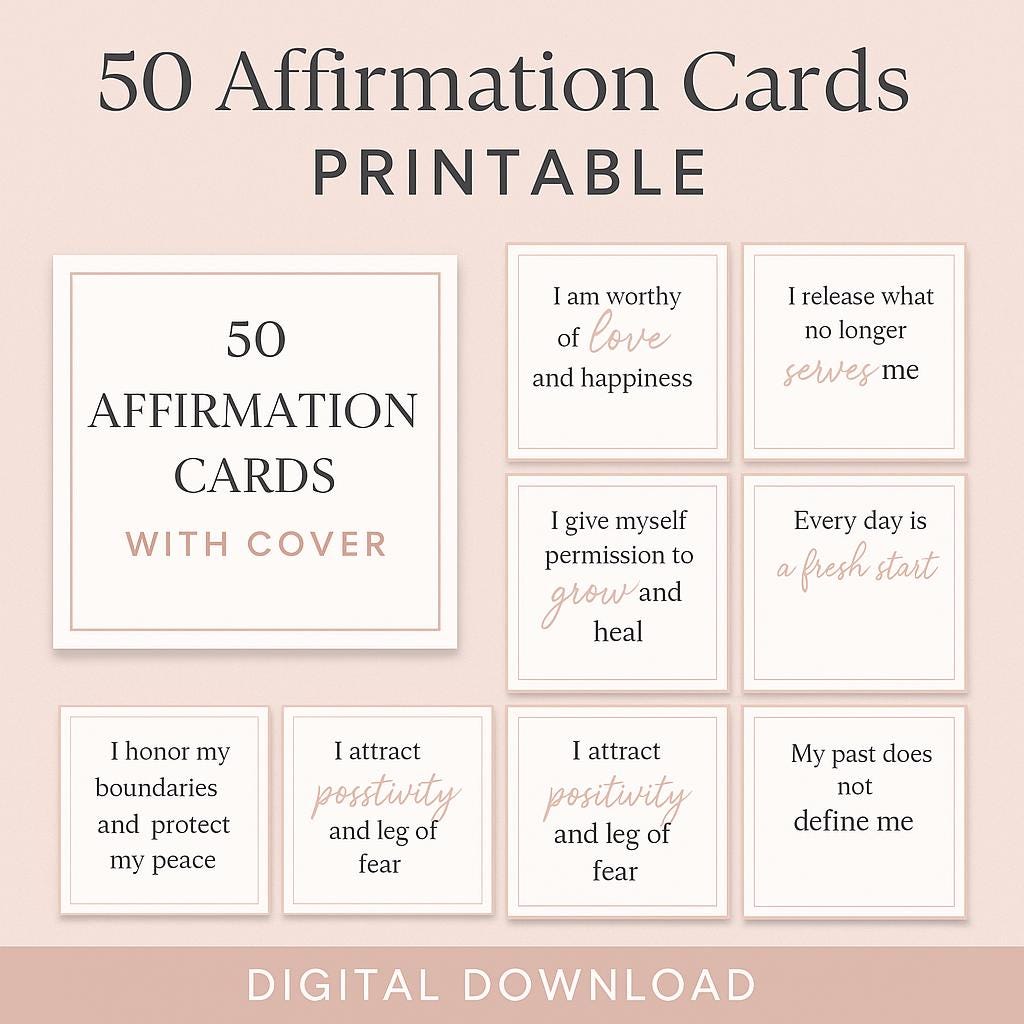 50 Printable Affirmation Cards With Matching Cover | Self-love & Mental ...