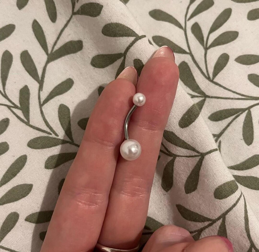 White Faux Pearl Belly Button Bar Rings With Stainless Steel Bar - Etsy