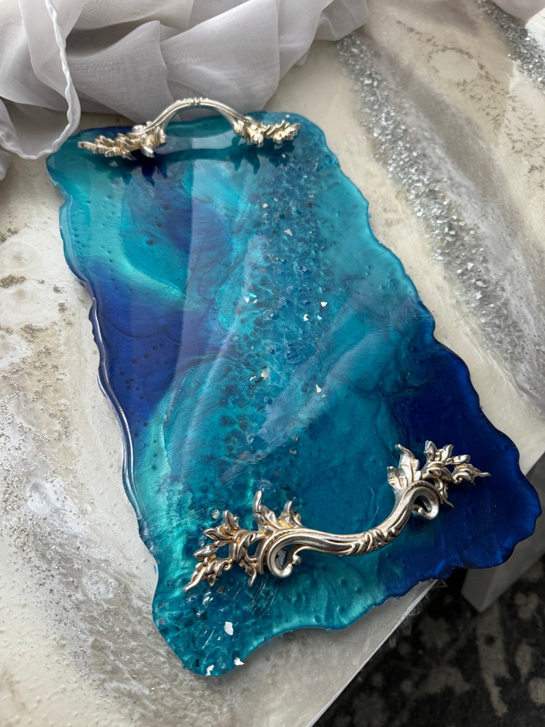 Decorative Tray Epoxy Resin Geode Blue Turquoise FREE SHIPPING - Etsy