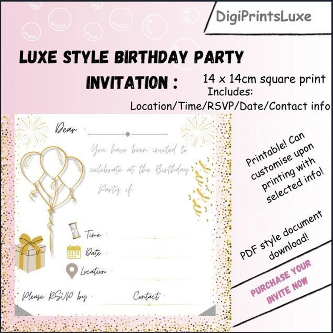 Luxury Style Digital Birthday Invitation !! Rsvp/date/time/location/etc ...