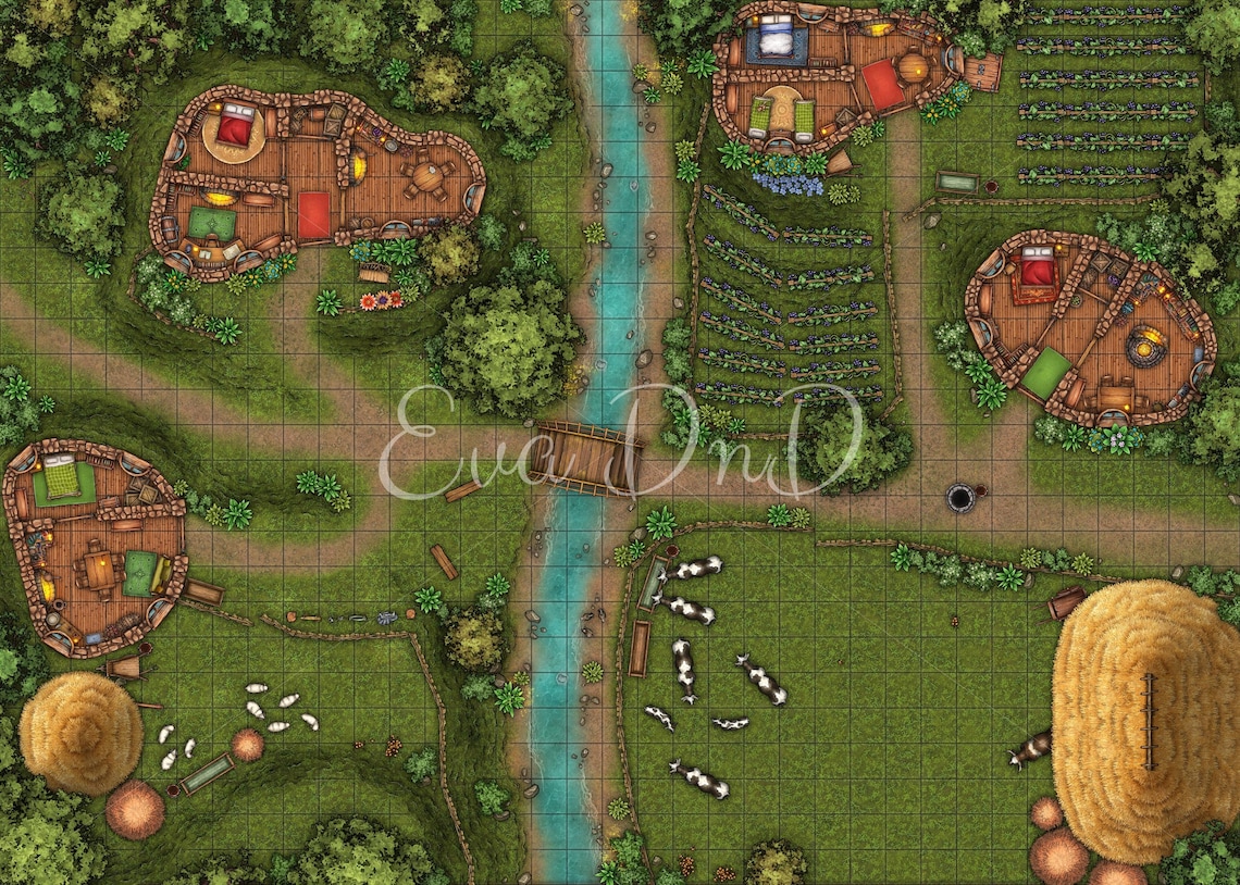 Dnd Halfling Farm Village Battle Map - Etsy