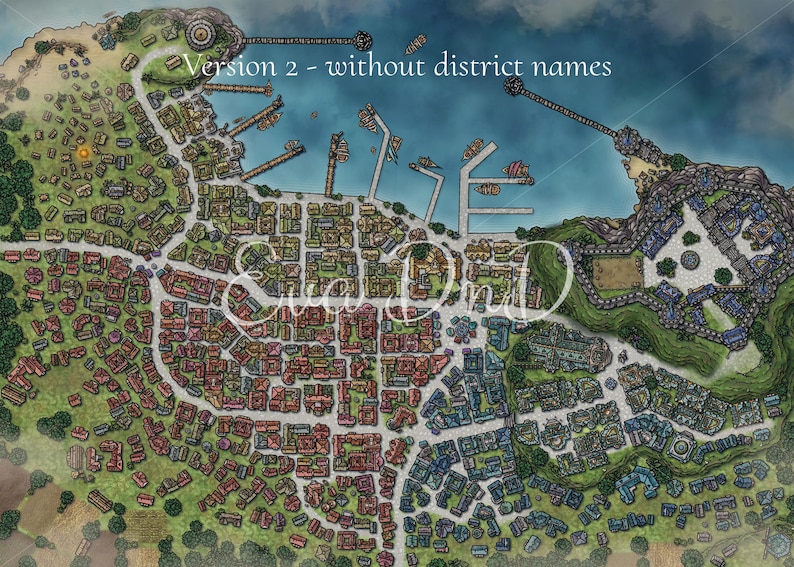 Dnd Coast Harbor Sea Port City Map - Etsy