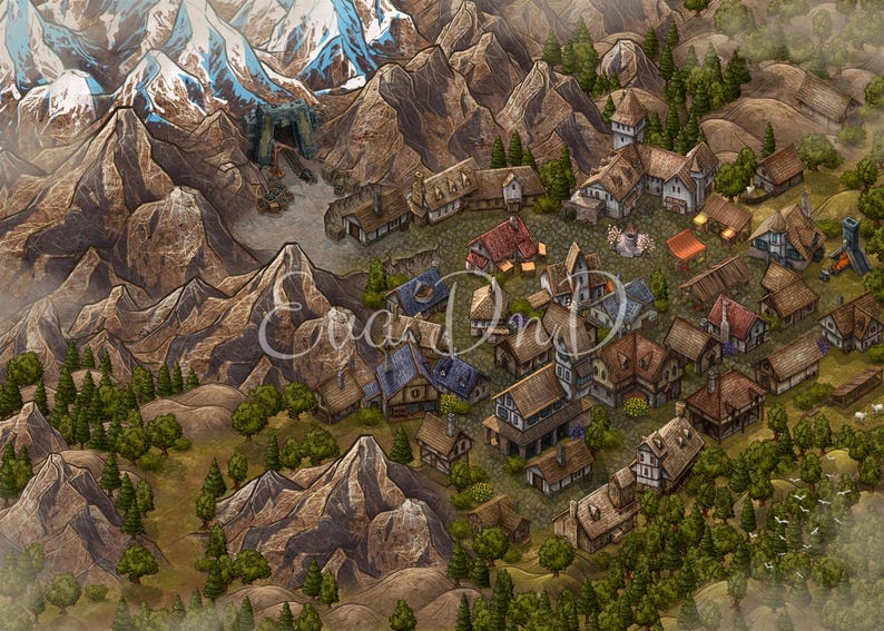 Dnd Mountain Mining Town Village Map - Etsy
