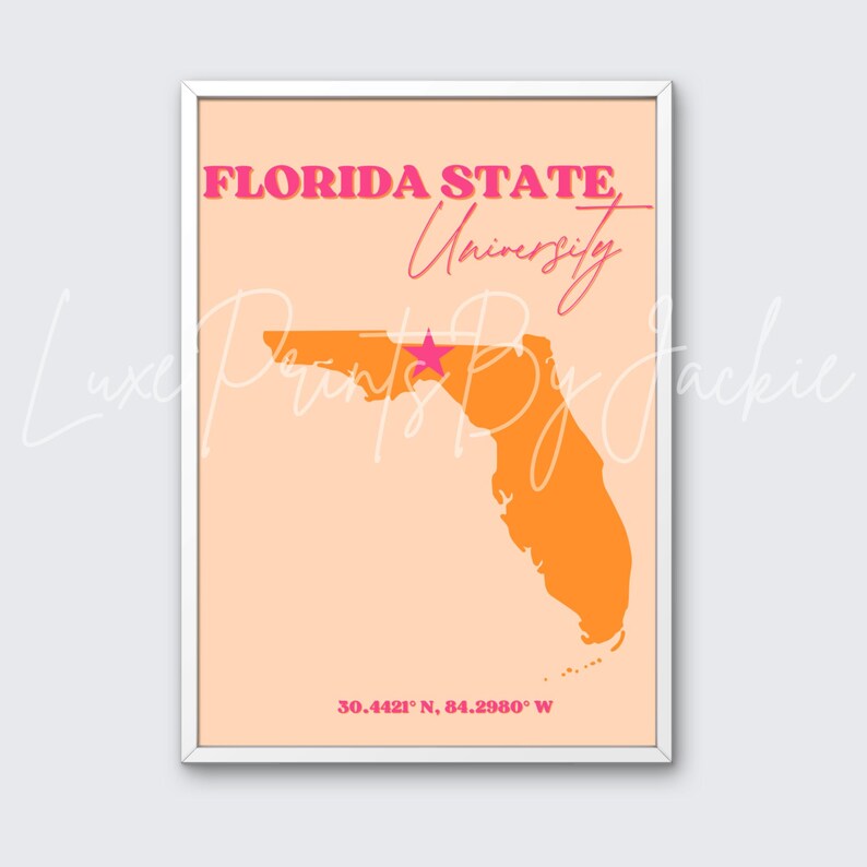 Florida State University Digital Wall Art Prints FSU Dorm Room Decor ...