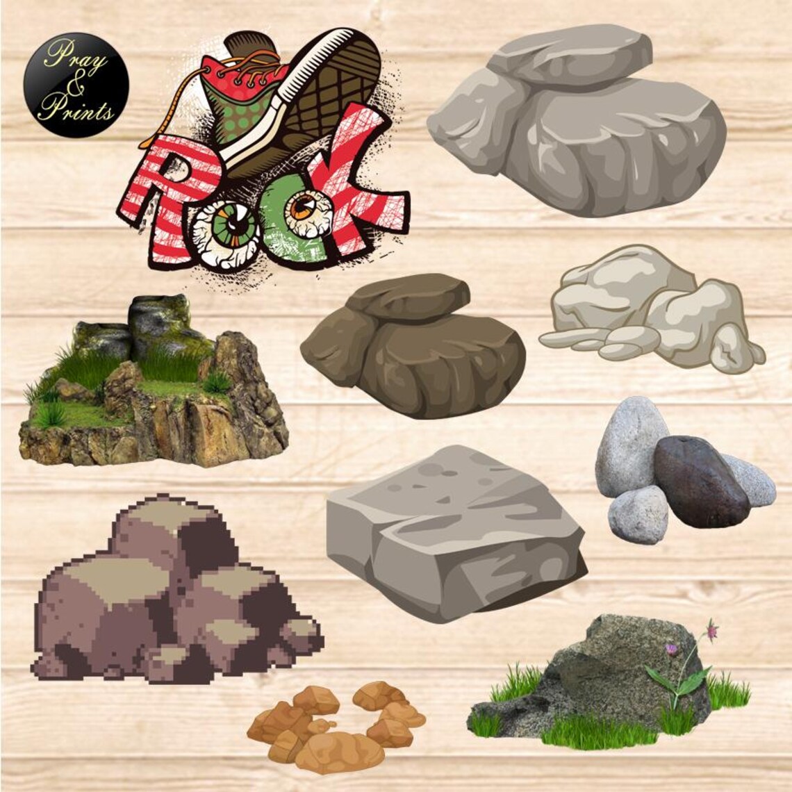 Rock Stone Rocks Illustration, Artworks, Digital Print, Printable ...