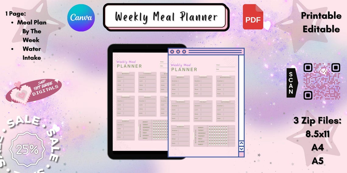 Printable Weekly Meal Planner | Digital Meal Planning Template ...