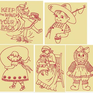 EMBROIDERY DESIGN PACK - Redwork Vintage Children Embroidery- 19 ...