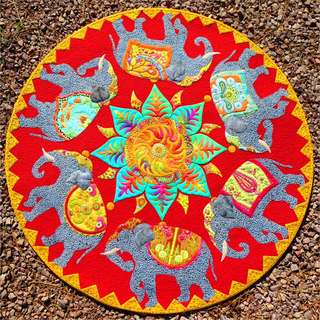 The Last Marigold PDF Quilt Pattern - Elephant Appliqué - Mandala Quilt ...