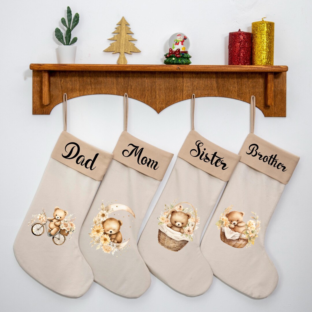 Personalized Teddy Bear Christmas Stockings, Custom Teddy Bear ...