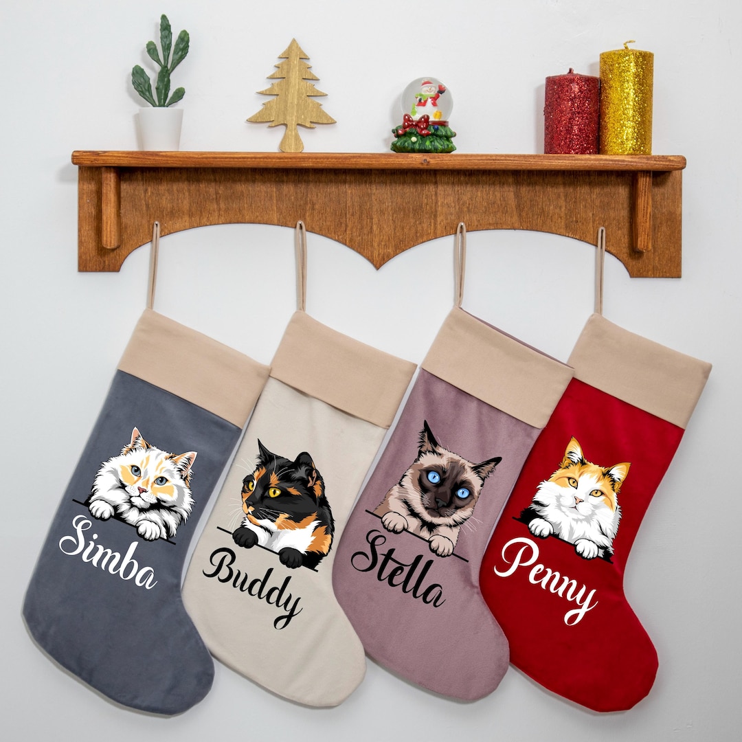 Custom Cat Christmas Stocking, Custom Cat Breeds Velvet Stocking, Pet ...