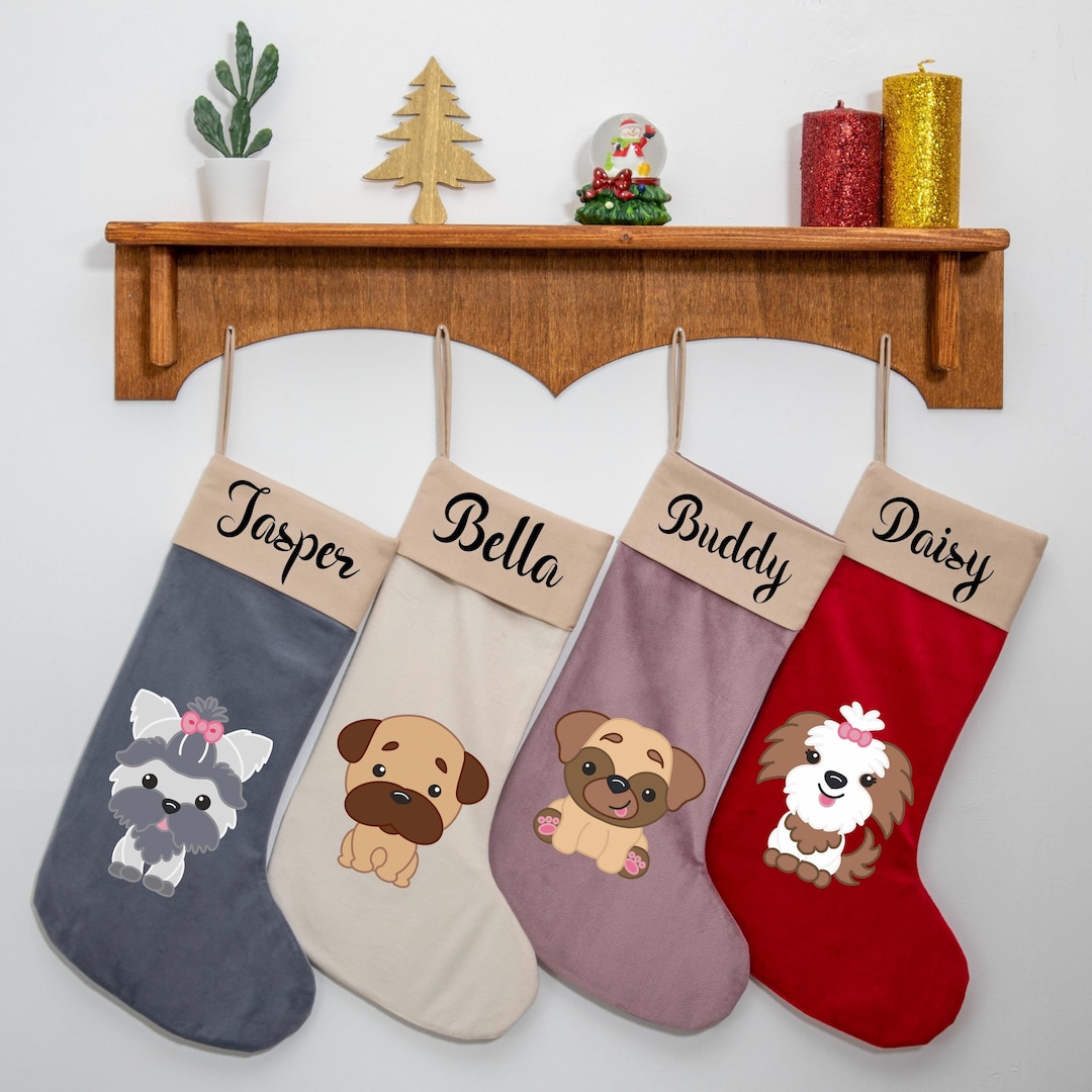 Custom Dog Breed Christmas Stocking, Cute Personalized Pet Stocking ...