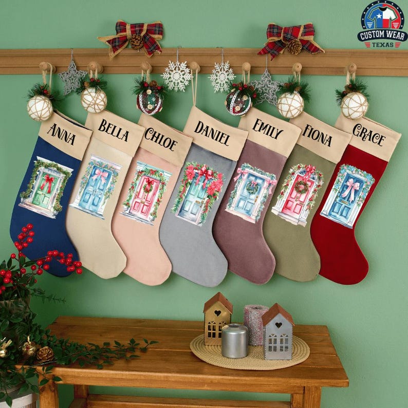Personalized Velvet Christmas Family House Stockings, Custom House Door ...