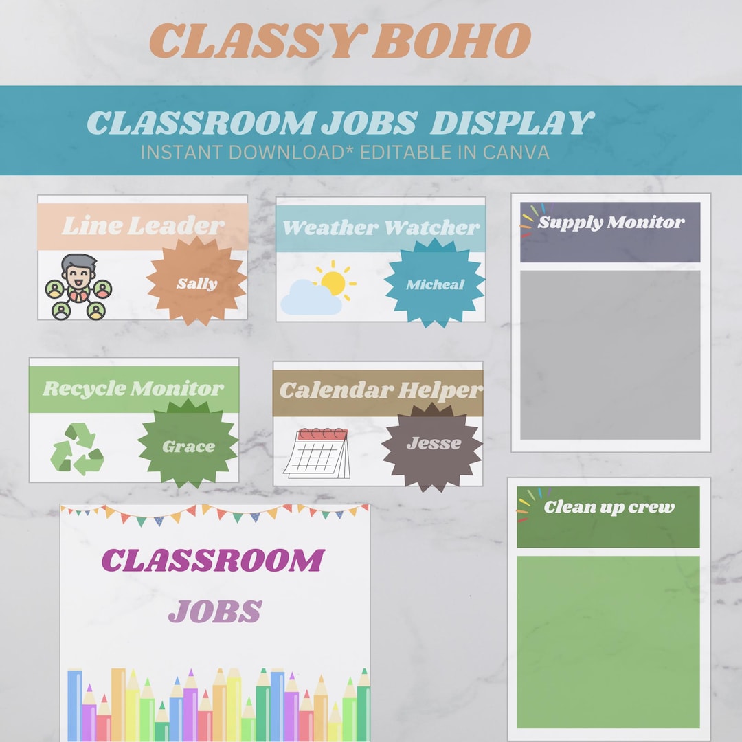 Classroom Editable Jobs Chart, Teacher Resources, Kindergarten ...
