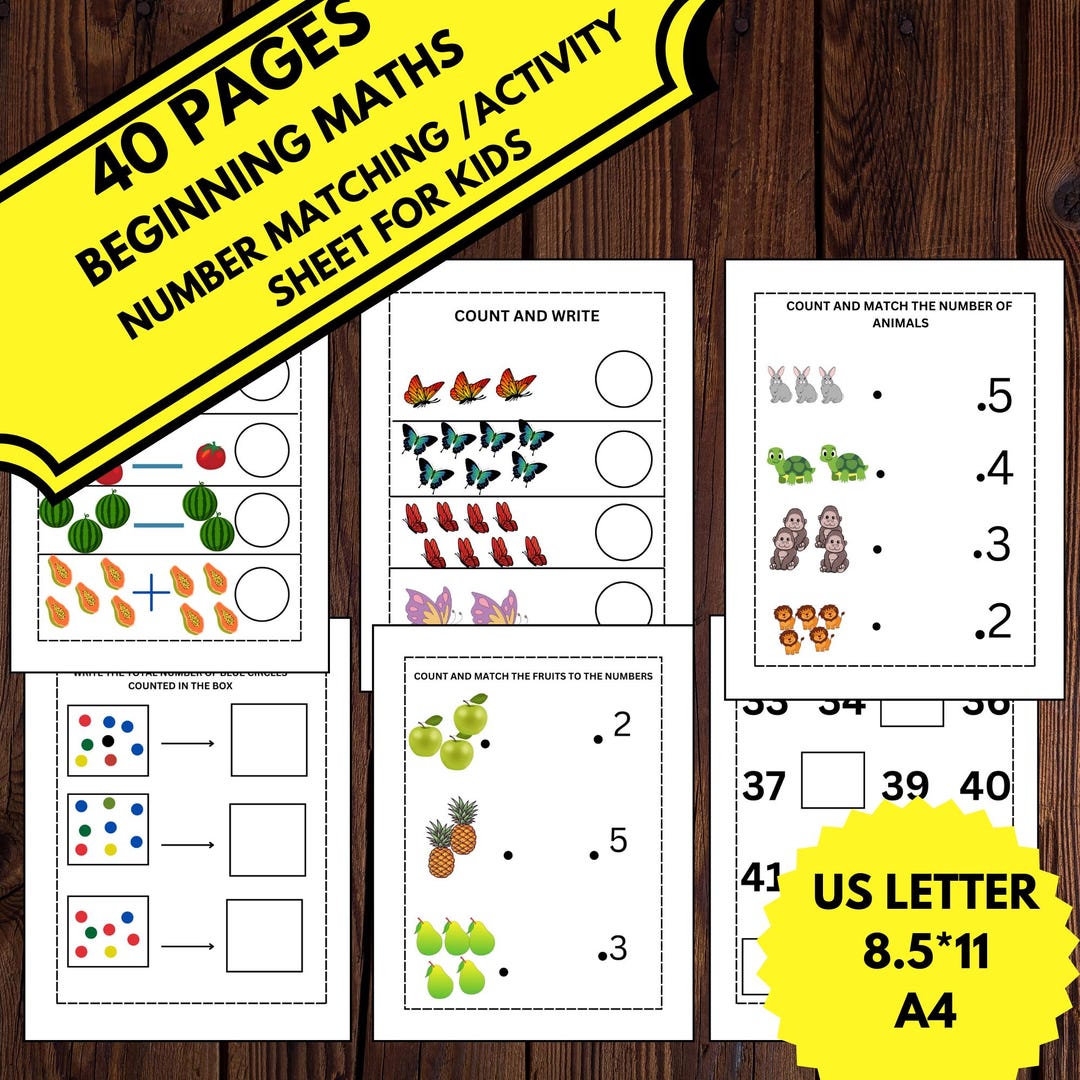 Number Matching and Activity Worksheet for Children, Beginning Math ...