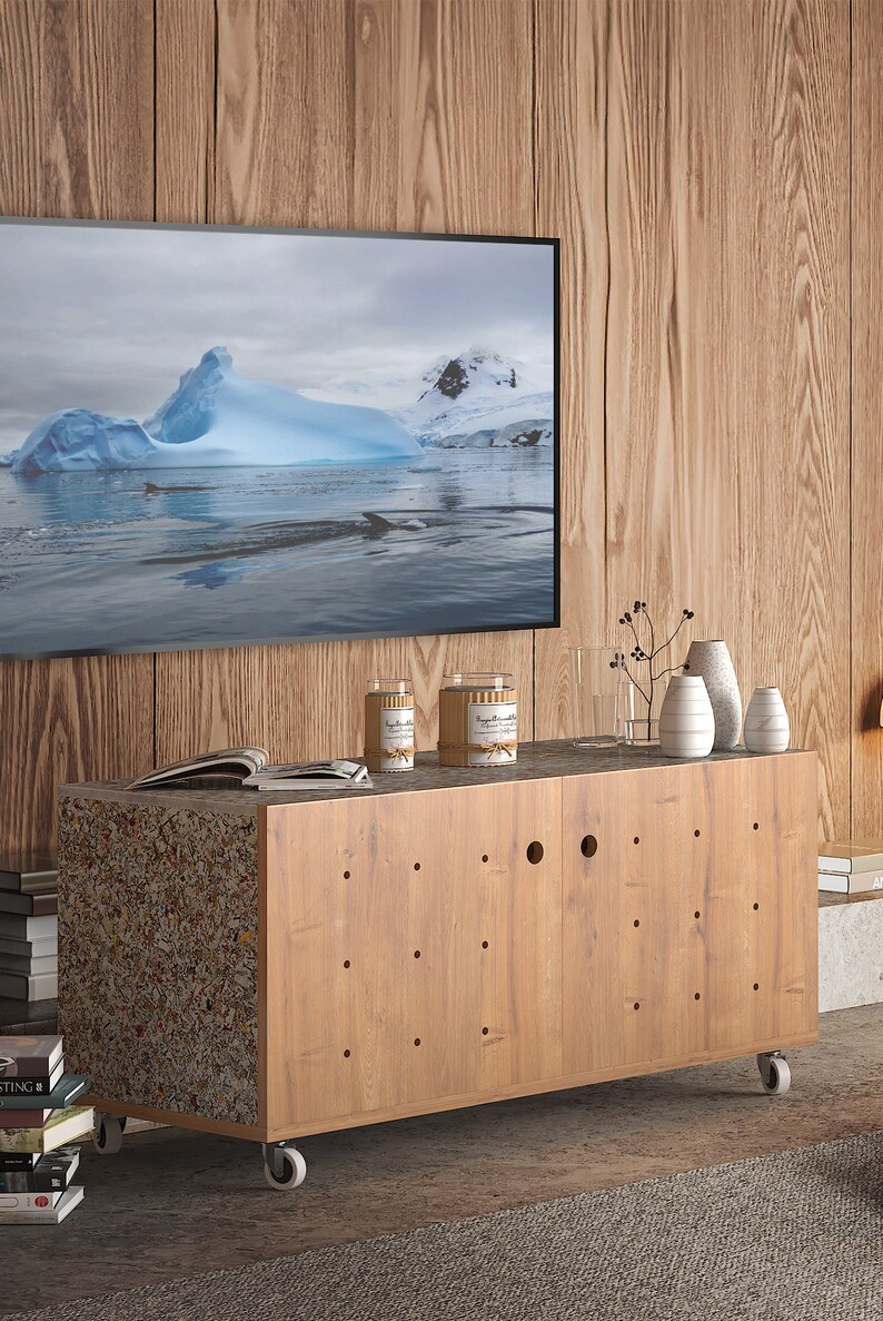 Yasy Modular Wheeled Media Console With Storage and Recycled Composite ...