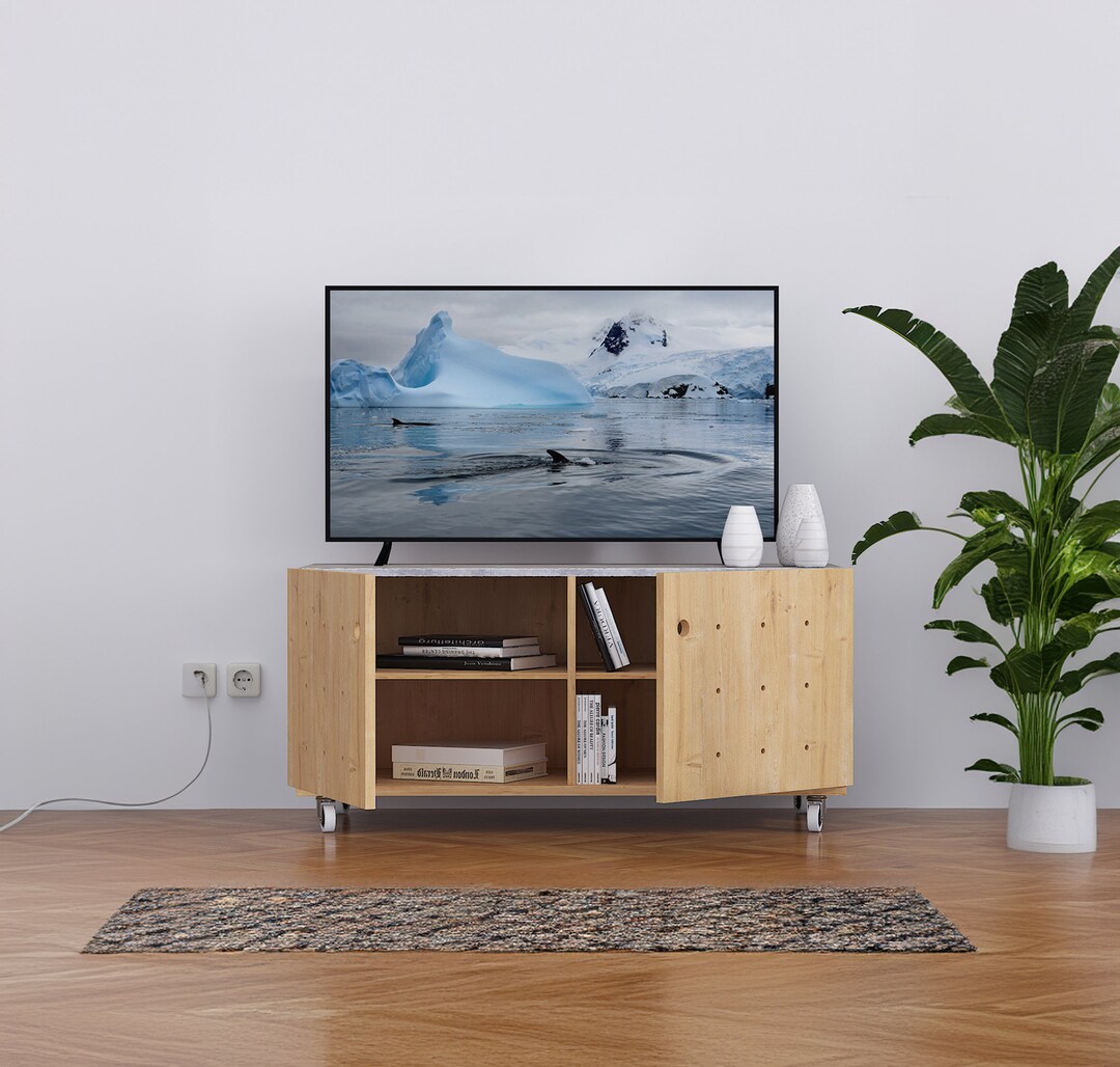Yasy Modular Wheeled Media Console With Storage and Recycled Composite ...