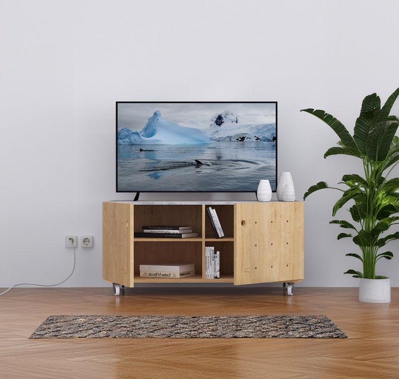 Yasy Modular Wheeled Media Console With Storage and Recycled Composite ...