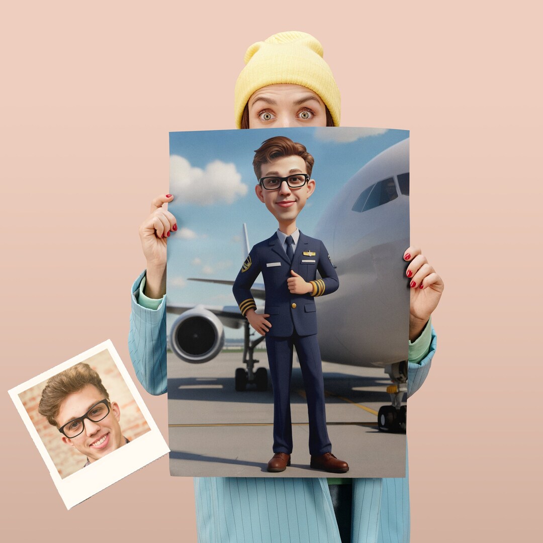 Custom Pilot Cartoon Portrait, Digital Download, Caricature From Photo ...