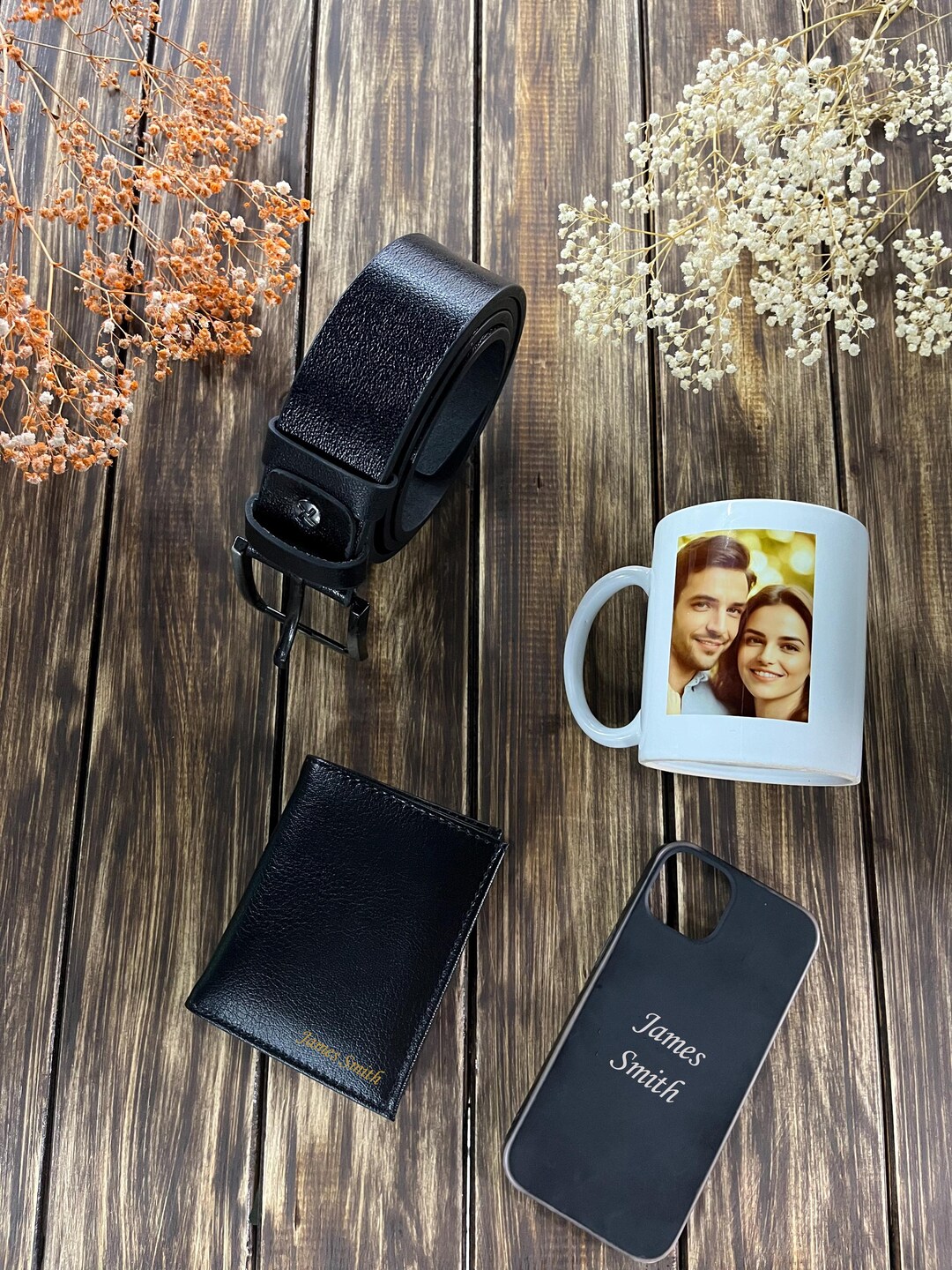 Custom Engraved Gift Set - Mug, Genuine Leather Wallet, Premium Belt ...