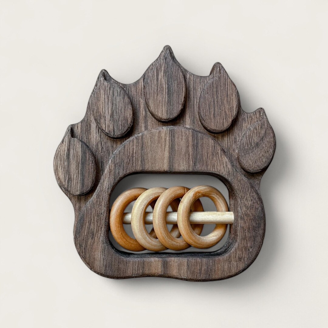 Bear Paw Wooden Rattle - Modern Wooden Bear Claw Baby Toy - Baby Gift ...