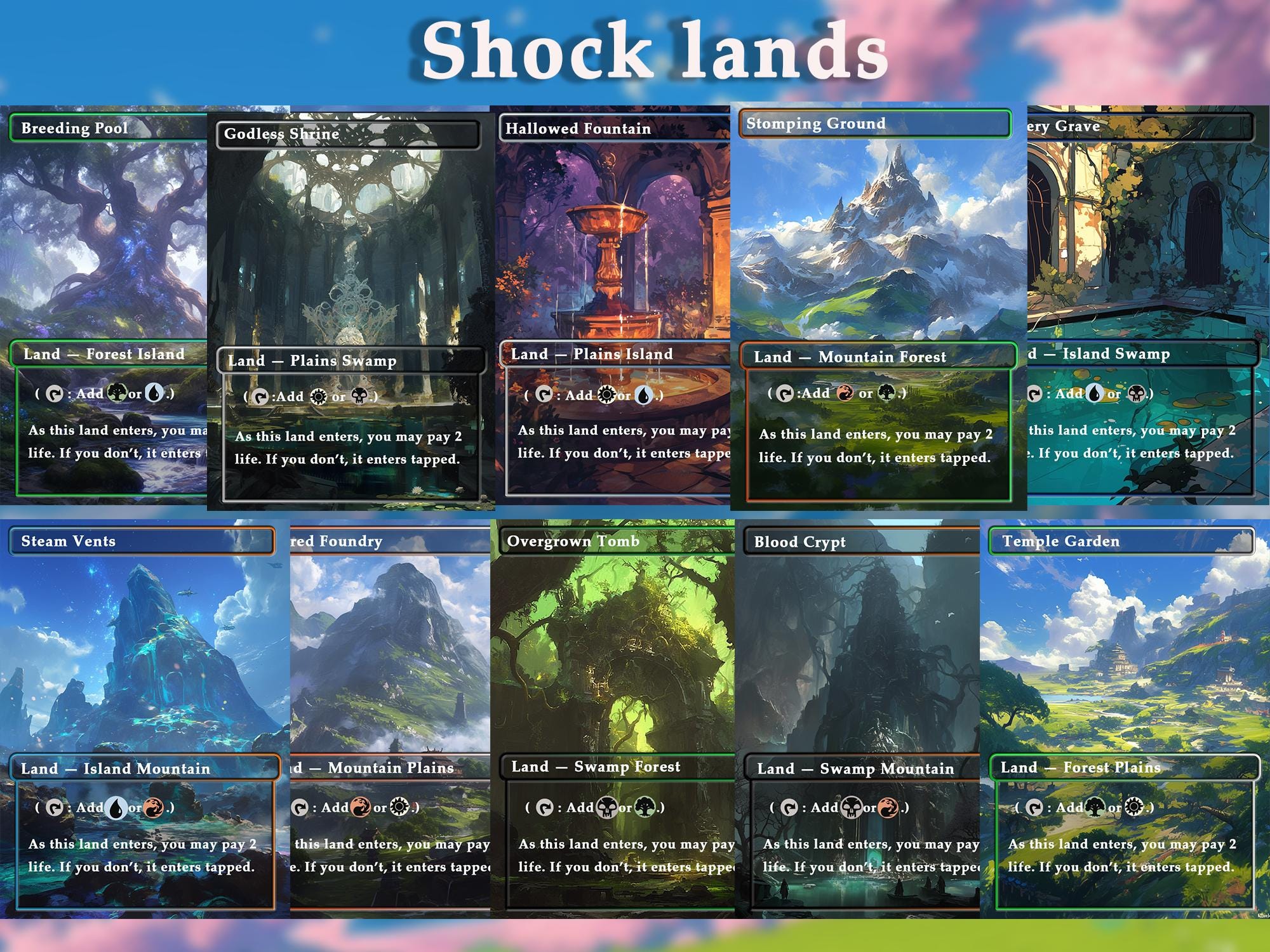 Mega Land Pack (50+ Cards) Anime Watercolour Lands Set of 50 Unique ...