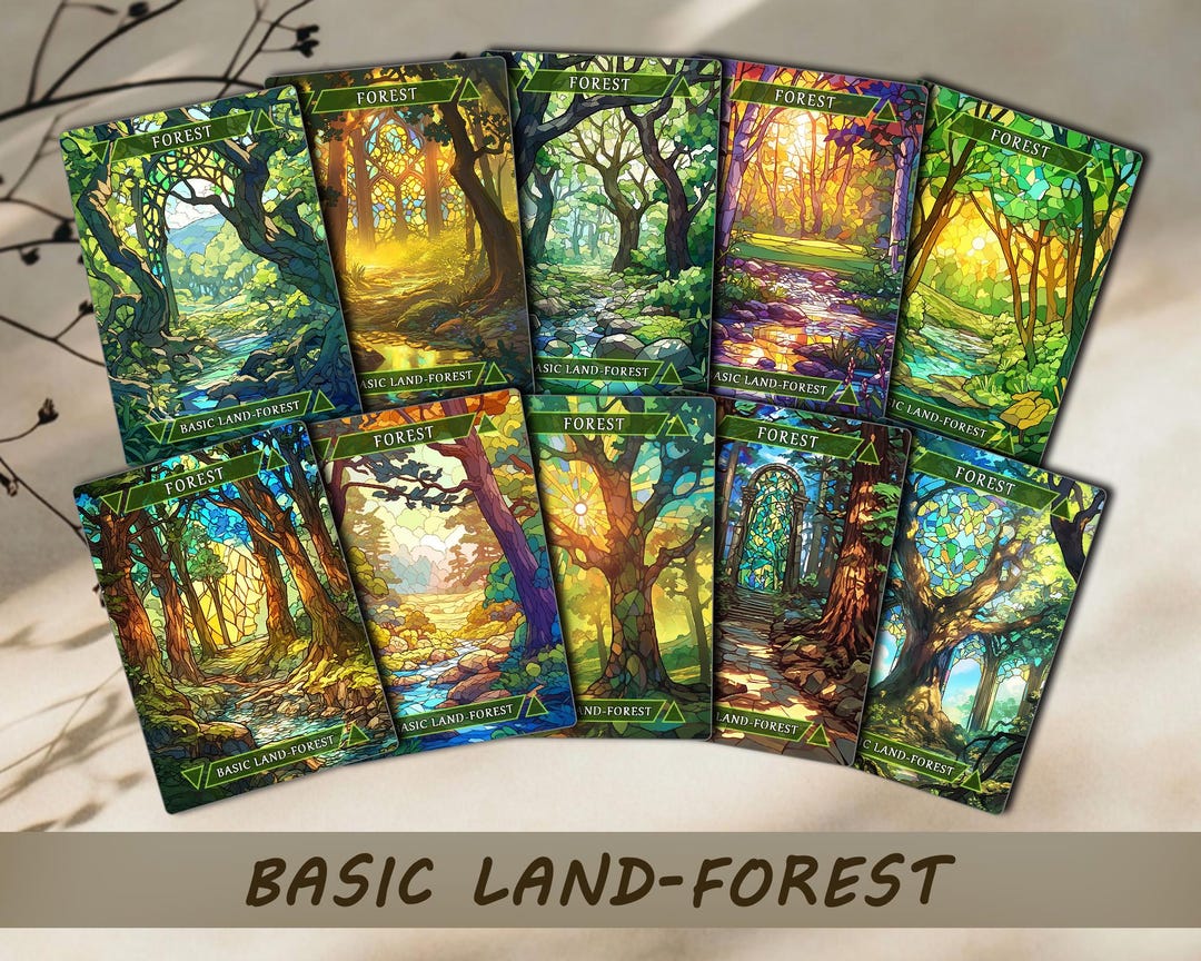 10 Stained Glass Basic Land-forest, Custom Basic Lands - Etsy