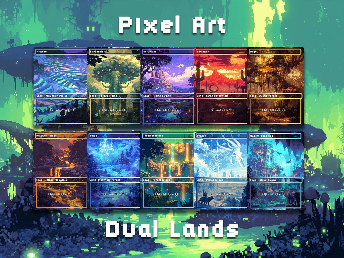 Pixel Art Style Mega Land Pack, 50 Unique Borderless Custom Proxy Lands ...