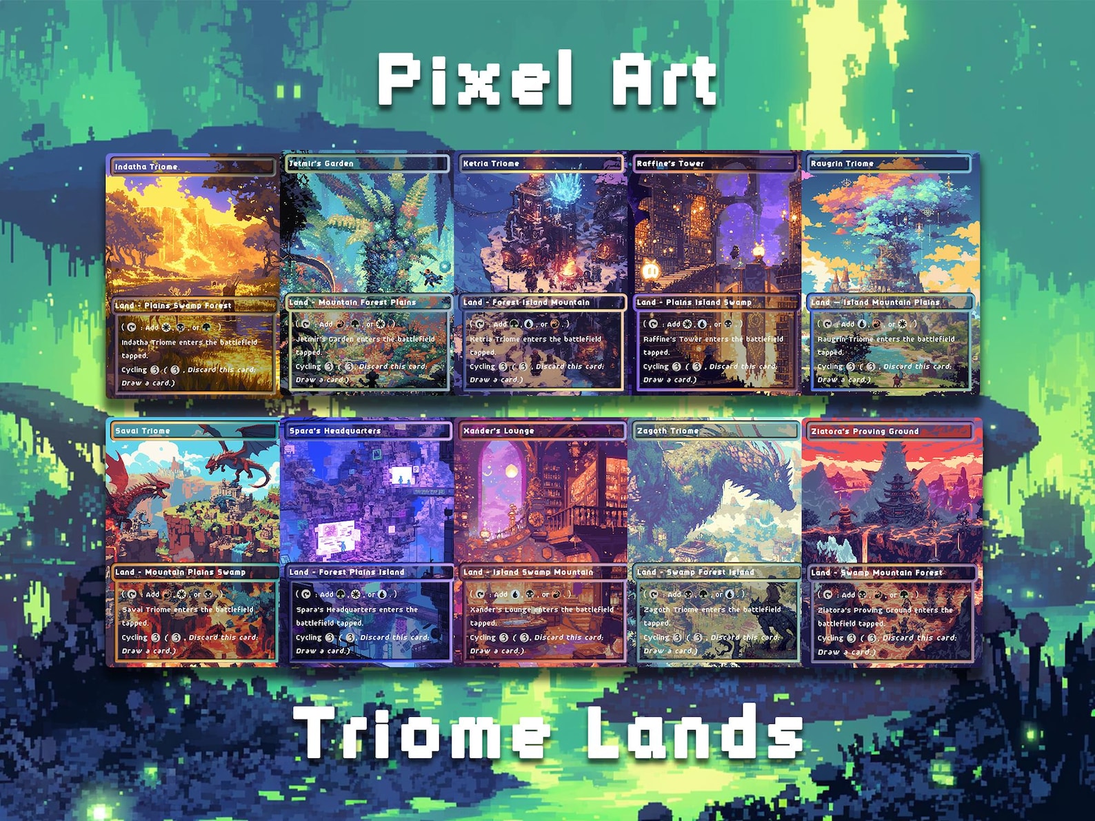 Pixel Art Style Mega Land Pack, 50 Unique Borderless Custom Proxy Lands ...