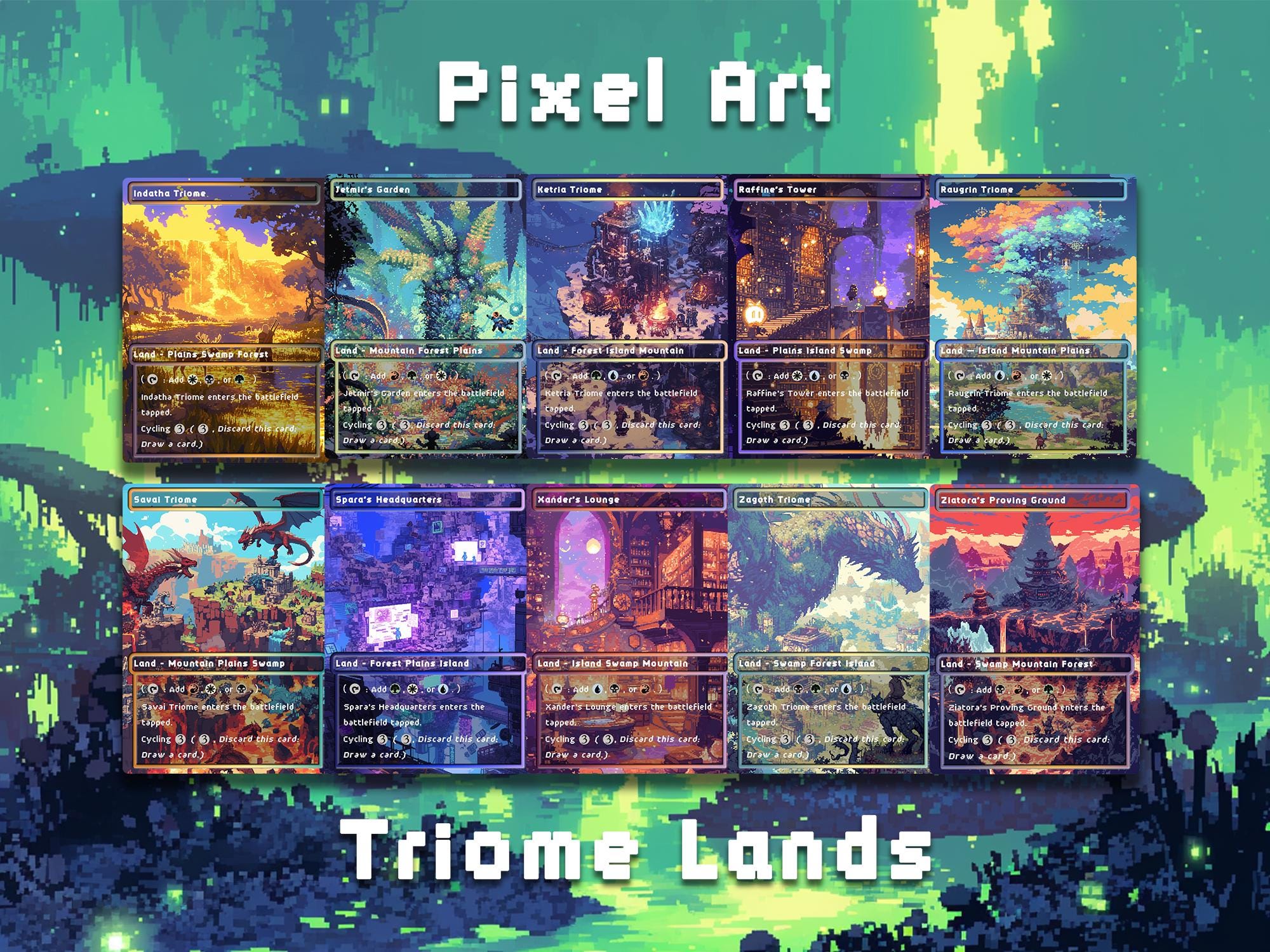 Pixel Art Style Mega Land Pack, 50 Unique Borderless Custom Proxy Lands ...