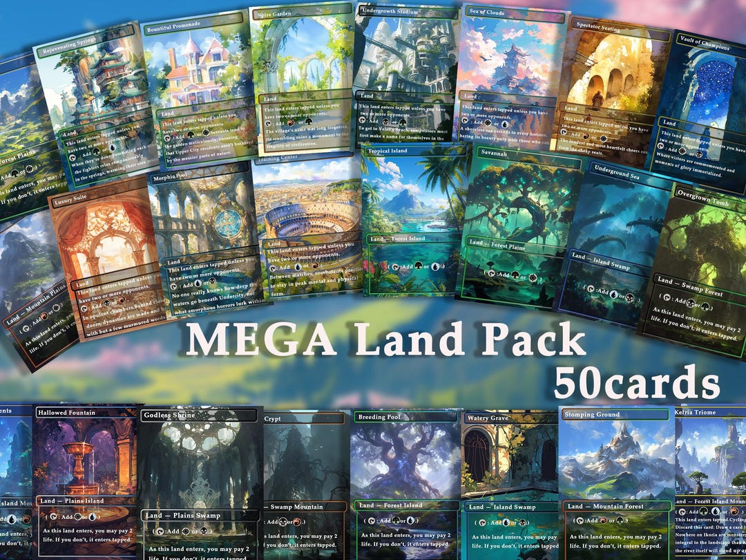 Mega Land Pack (50+ Cards) Anime Watercolour Lands Set of 50 Unique ...