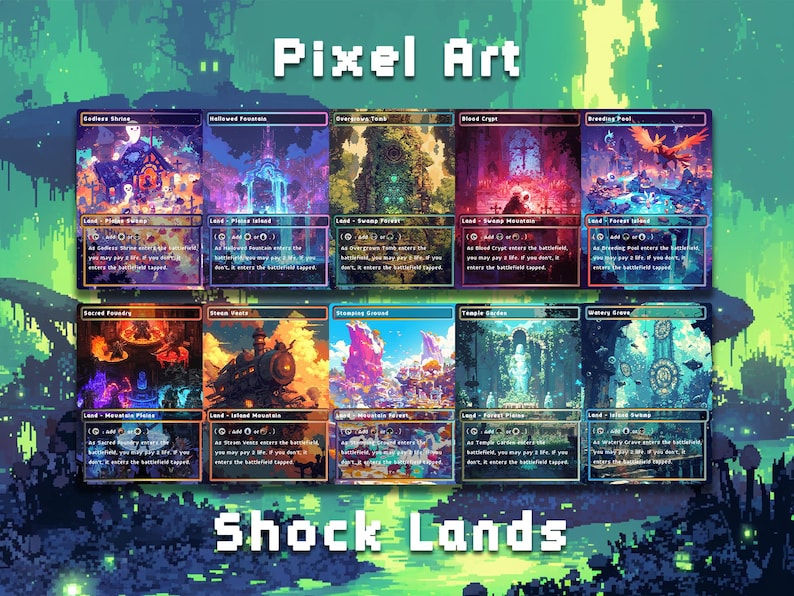 Pixel Art Style Mega Land Pack, 50 Unique Borderless Custom Proxy Lands ...