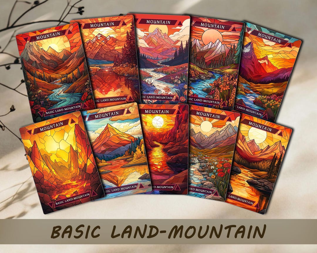 10 Stained Glass Basic Land-mountain, Custom Basic Lands - Etsy