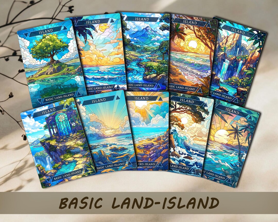 10 Stained Glass Basic Land-island, Custom Basic Lands for Commander ...