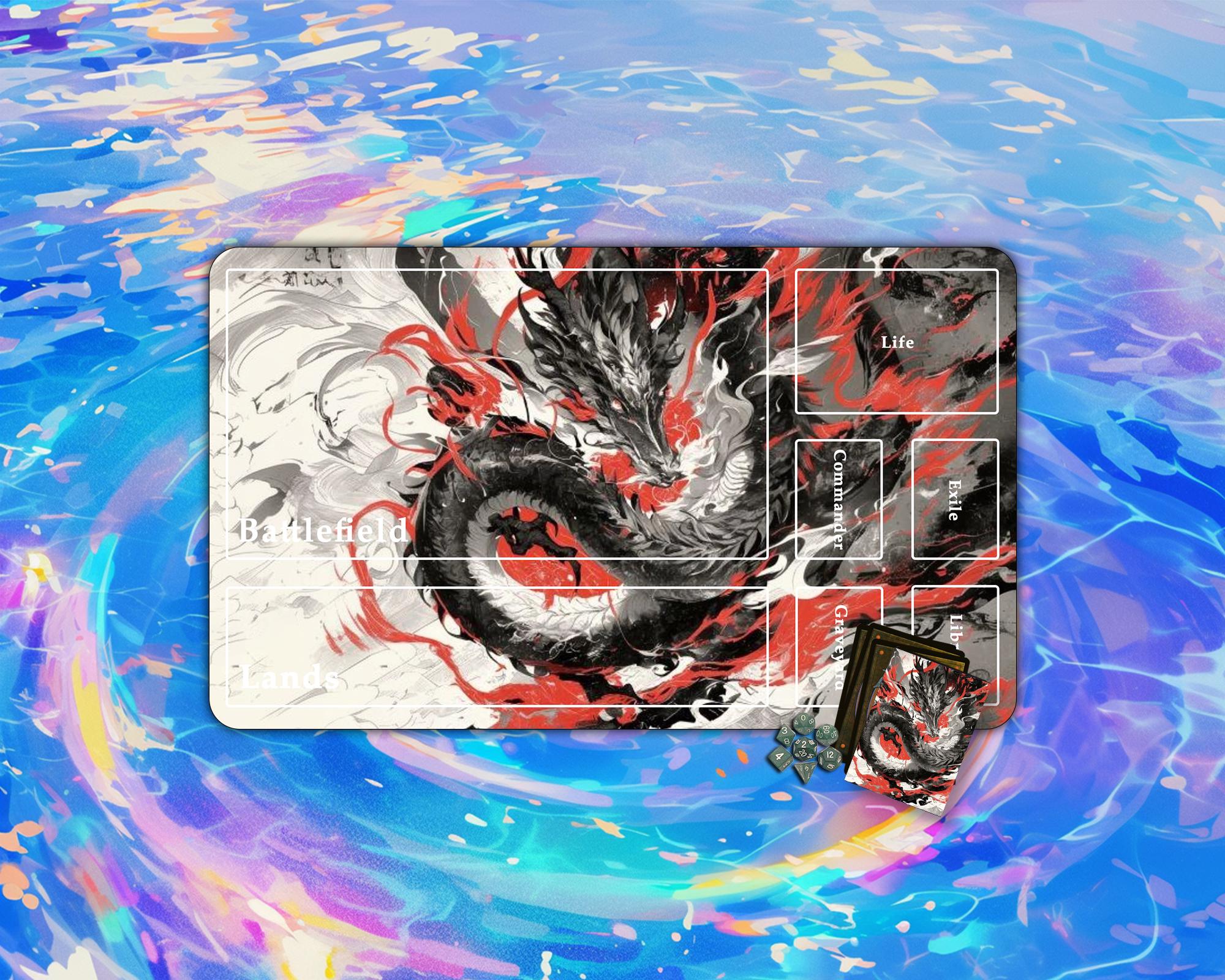 TCG Playmat | Ink Painting of Dragon Playmat | 24"x14" | Playmat ...