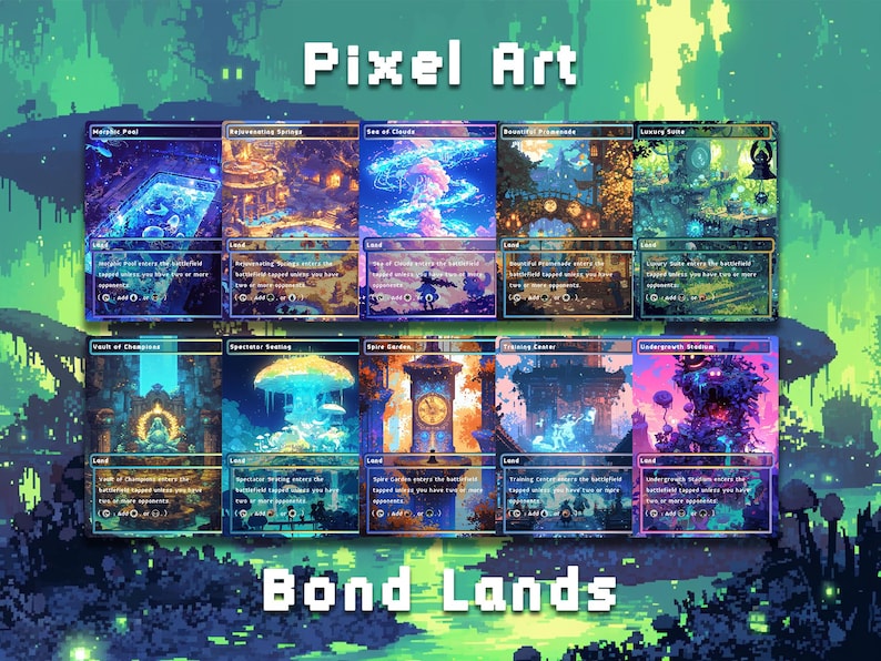 Pixel Art Style Mega Land Pack, 50 Unique Borderless Custom Proxy Lands ...