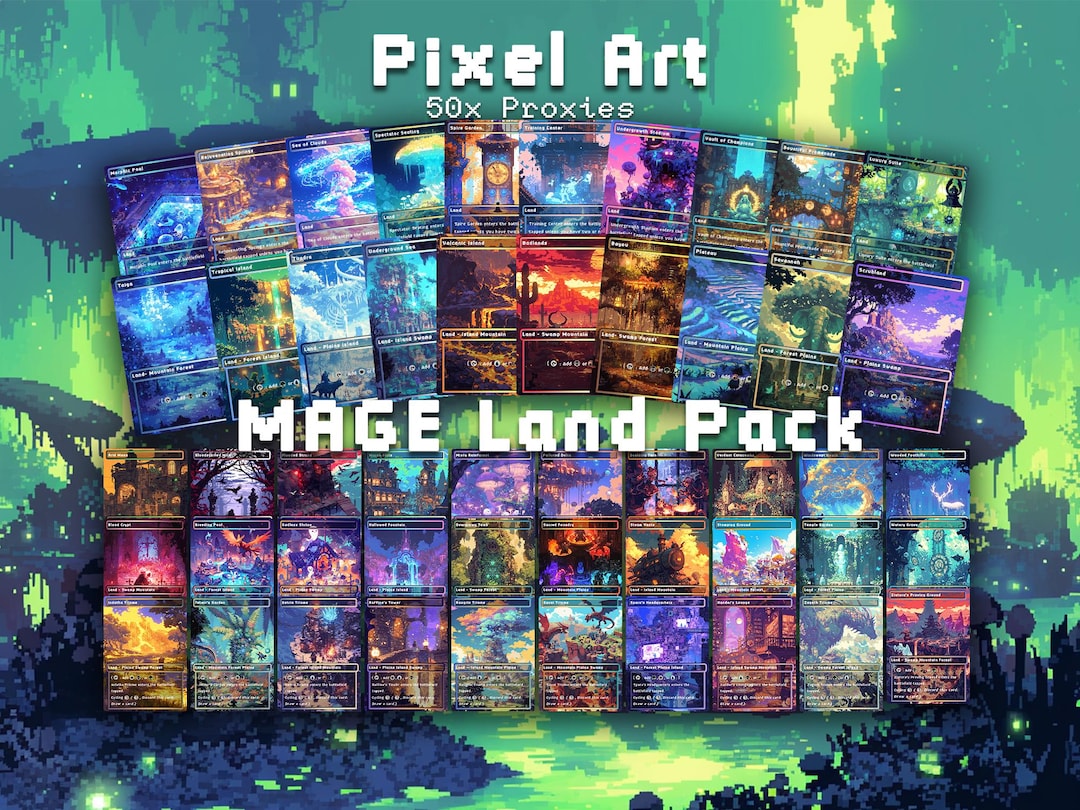 Pixel Art Style Mega Land Pack, 50 Unique Borderless Custom Proxy Lands ...