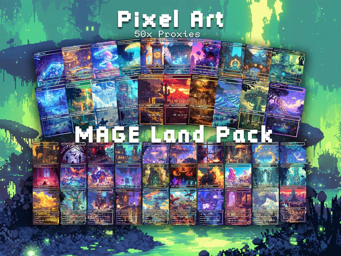 Pixel Art Style Mega Land Pack, 50 Unique Borderless Custom Proxy Lands ...