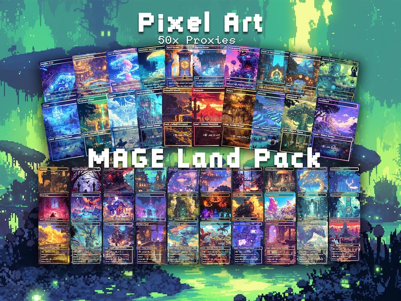 Pixel Art Style Mega Land Pack, 50 Unique Borderless Custom Proxy Lands ...