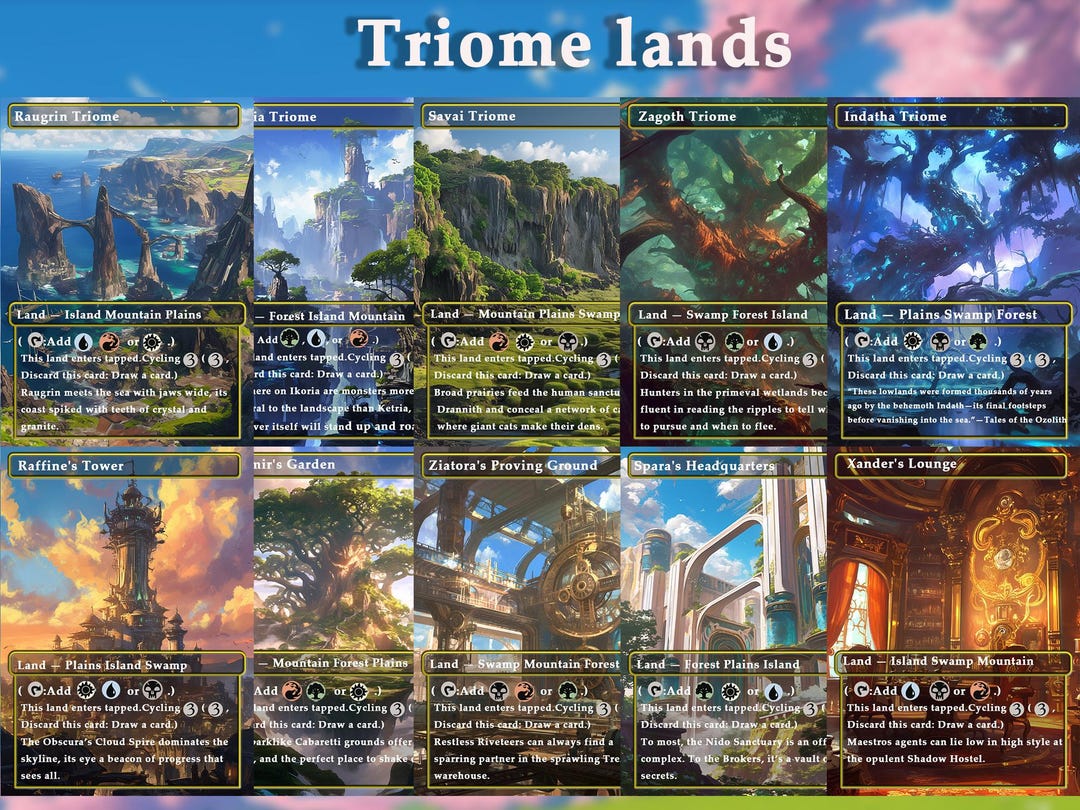 Triome Land Pack (10+ Cards) Anime Watercolour Lands Set of 10+ Unique ...