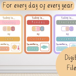 Colourful Kids Calendar Days Months Weather Home School Ready to Print ...