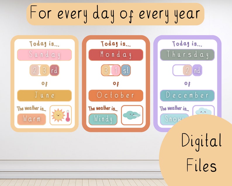 Colourful Kids Calendar Days Months Weather Home School Ready to Print ...